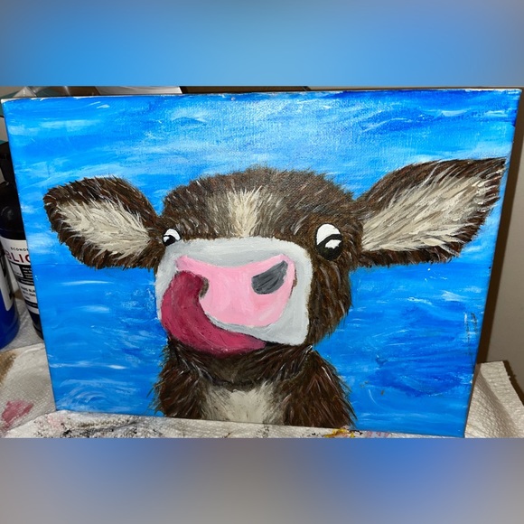 Art | Hand Painted Cow Picturepainting With Acrylic Paint 8x1 | Poshmark